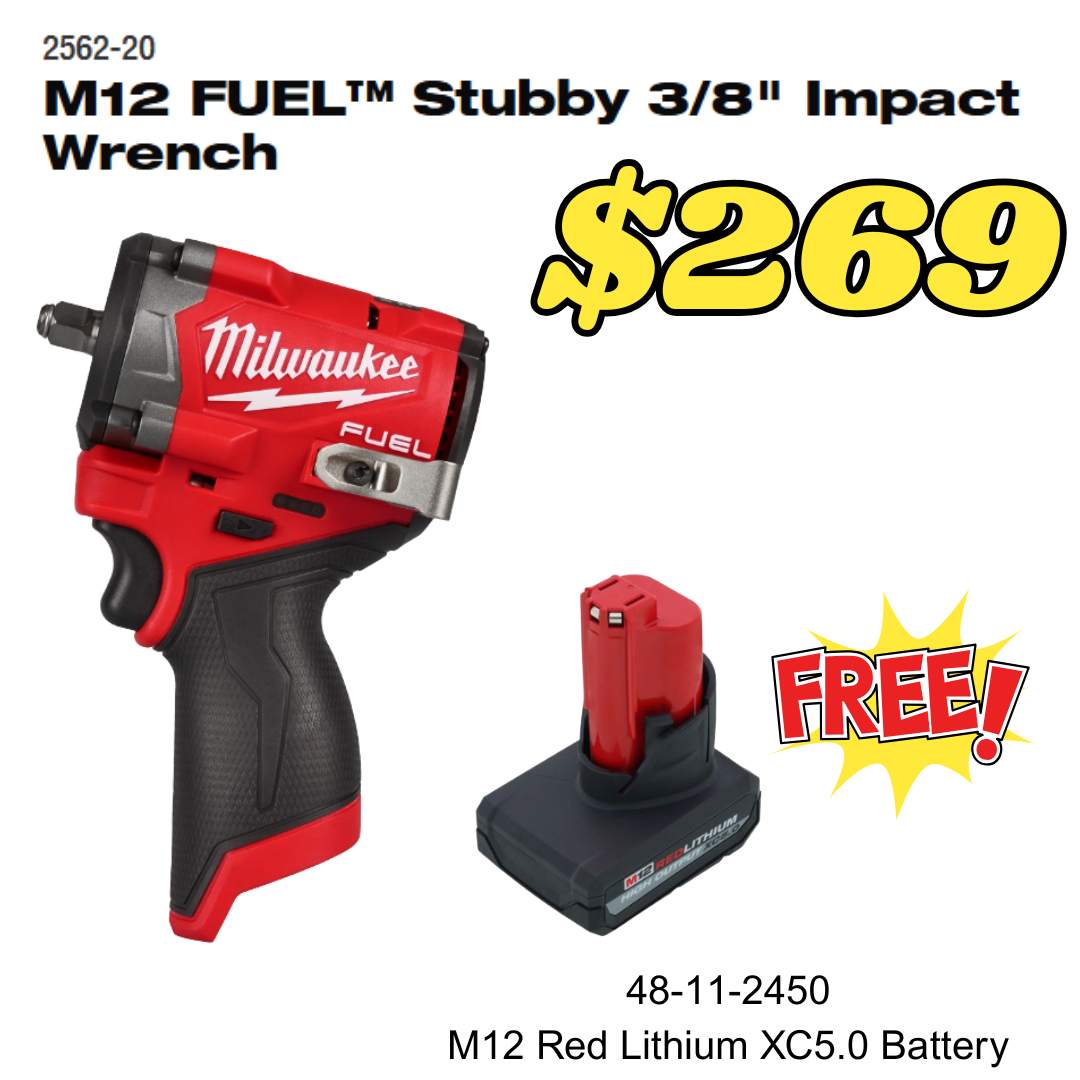 M12 FUEL™ Stubby 3/8" Impact Wrench with FREE XC5.0 Battery! – About Work