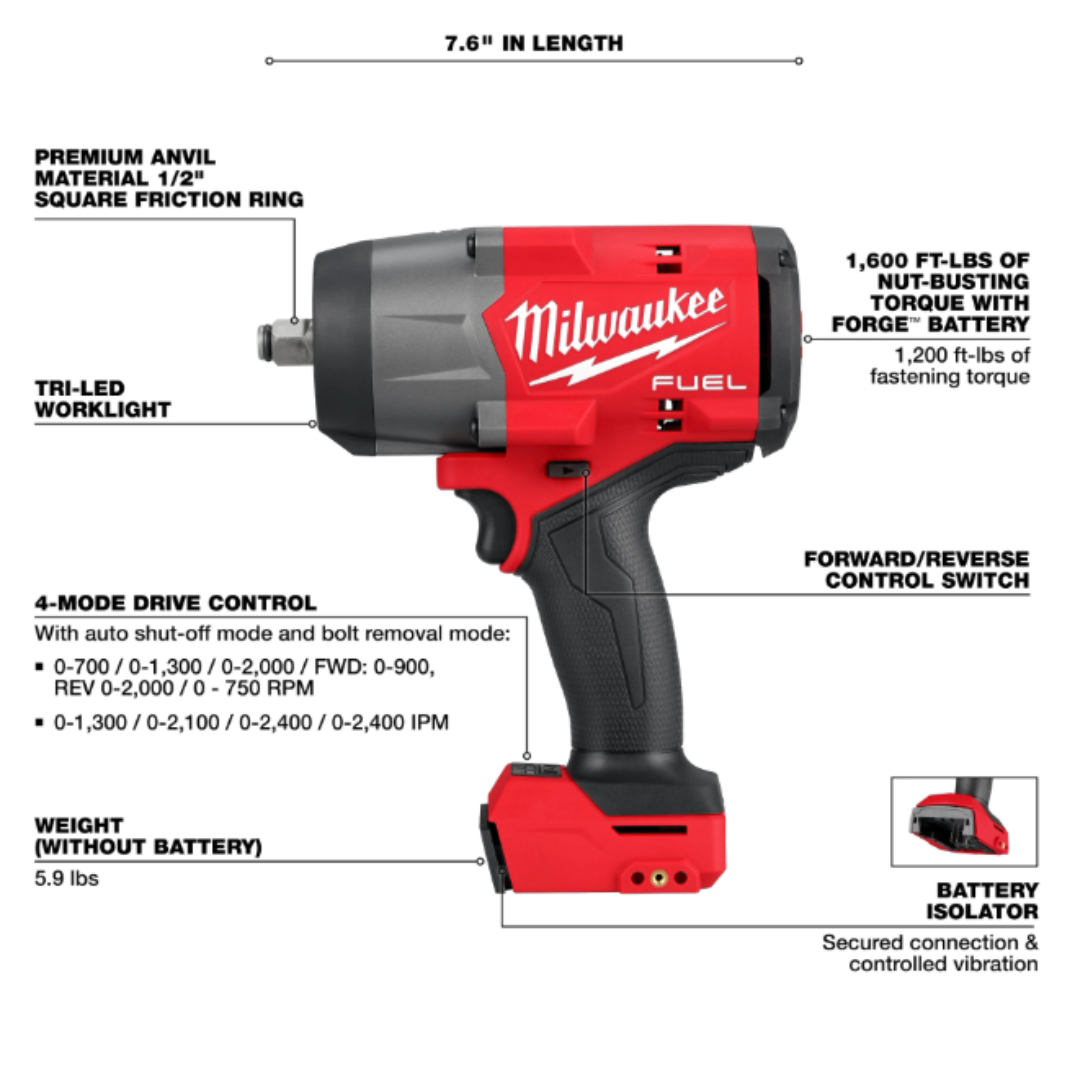 Milwaukee Tools M18 FUEL™ 1/2" High Torque Impact Wrench with Friction ...