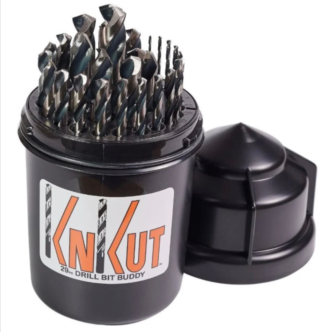 Black KNKUT 29 PIECE DRILL BUDDY JOBBER LENGTH DRILL BIT SET 1/16"-1/2 ...